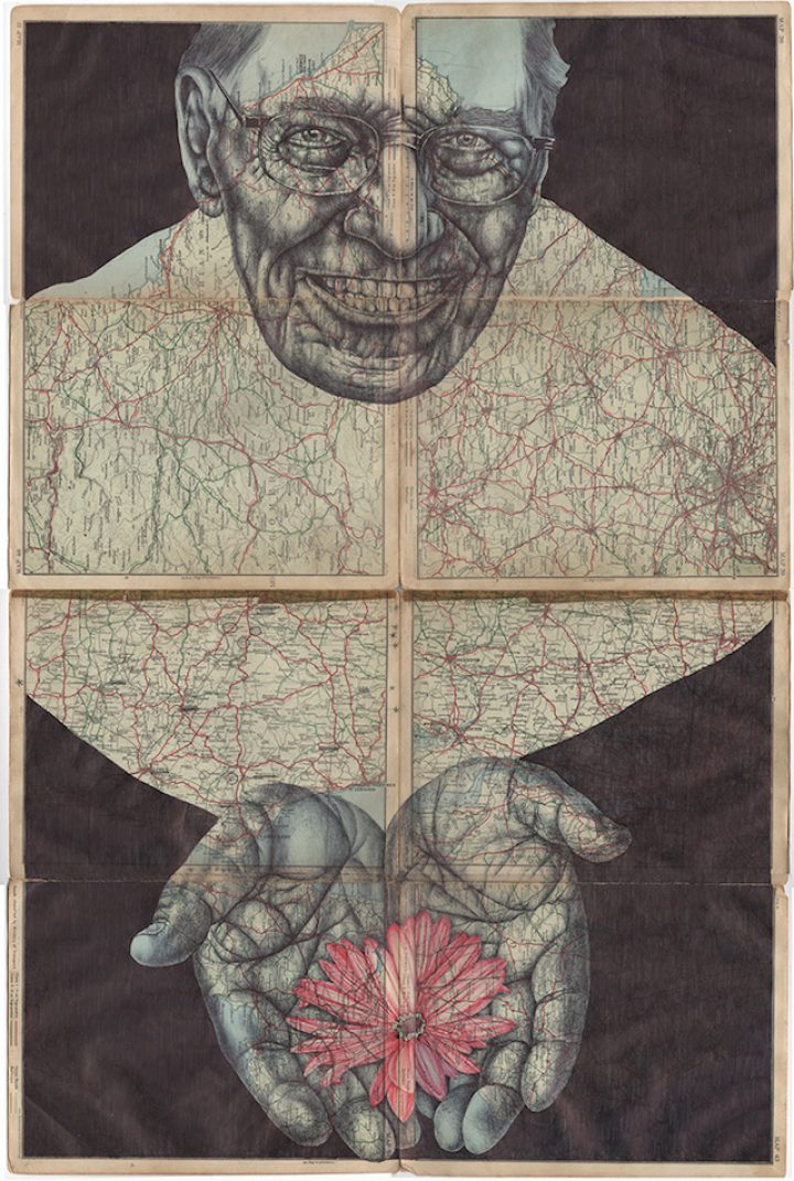 Mark Powell Uses Old Documents And Magazines As His Drawing Surface ...