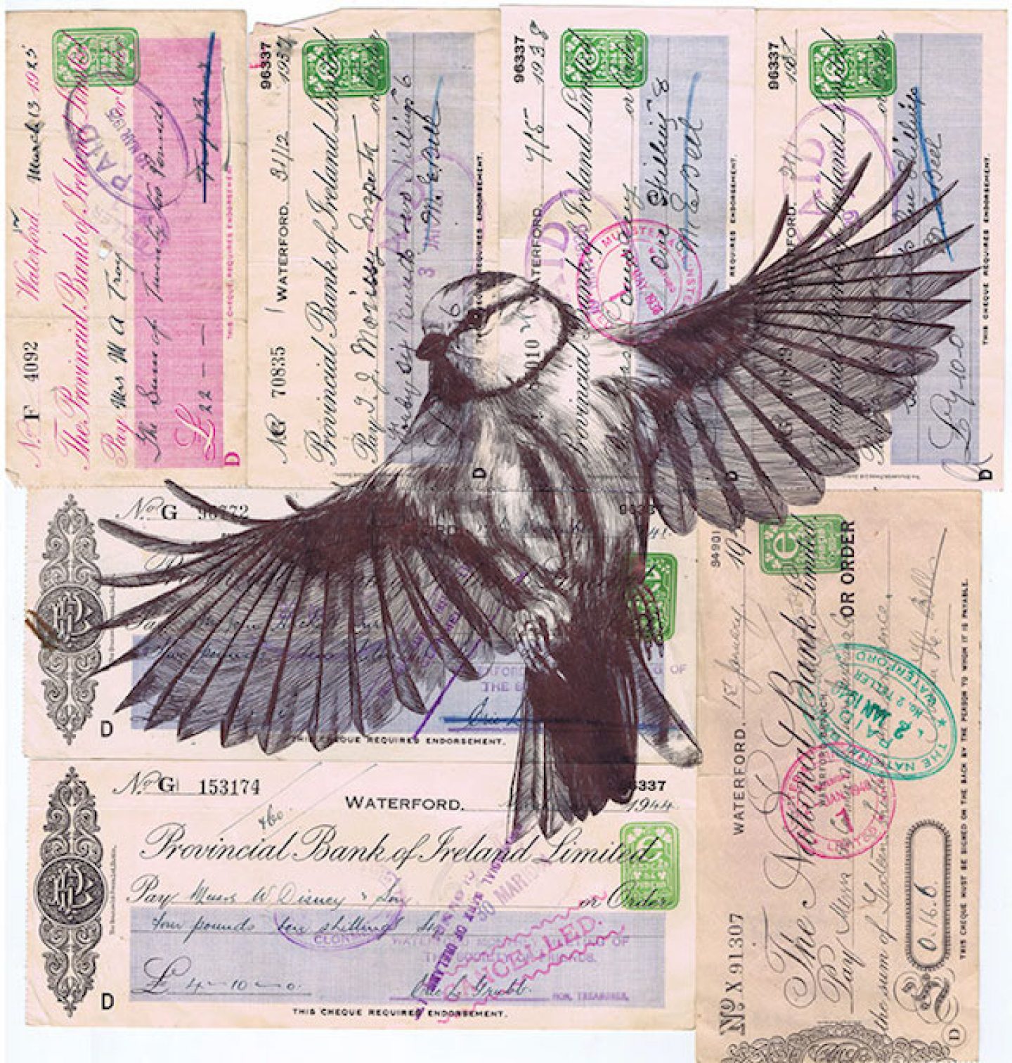 Mark Powell Uses Old Documents And Magazines As His Drawing Surface ...