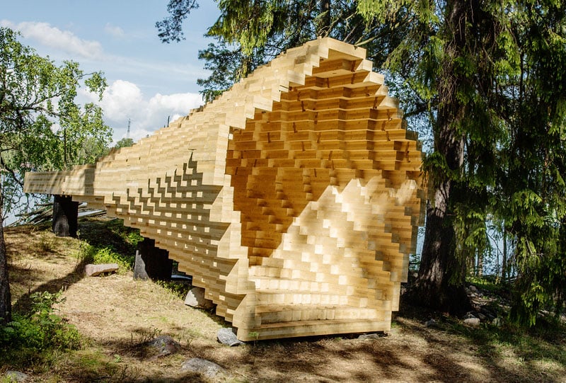 A Pixelated Wood Installation - IGNANT