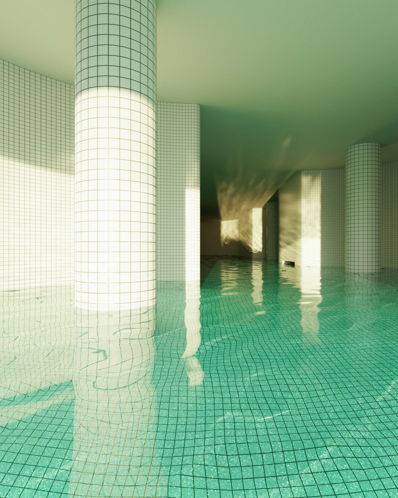 Watch Jared Pike’s Soothing, Oasis Dream Pools Ripple Against Geometric White-Tiled Designs - IGNANT